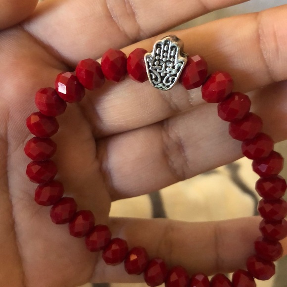 Jewelry | Beaded Red Hamsa Bracelet Fgood Luck Protection | Poshmark